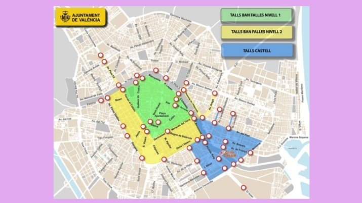 Valencia comienza sus cortes de tráfico en las Fallas de 2026
